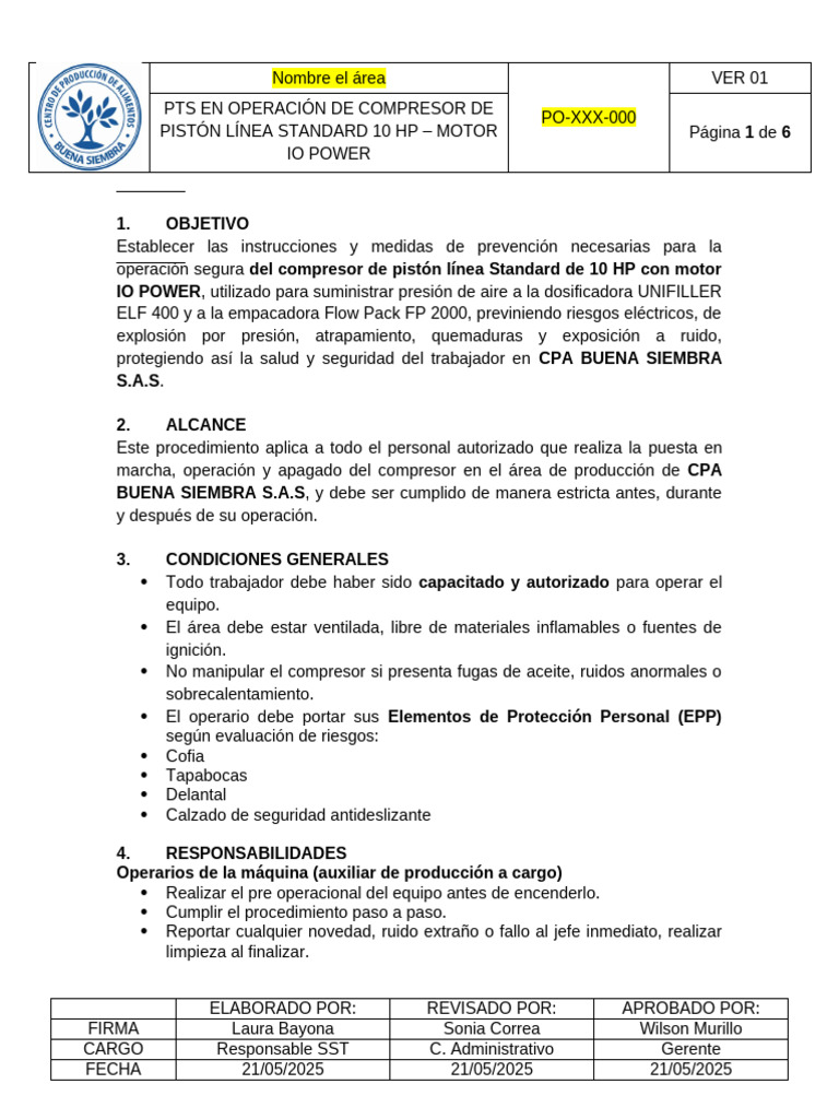 PTS en Operación de Compresor de Pistón Línea Standard 10 HP | PDF ...