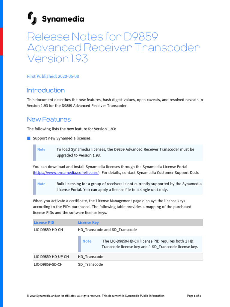 D9859 Advanced Receiver Transcoder V1 93 Release Notes | PDF | Computer ...