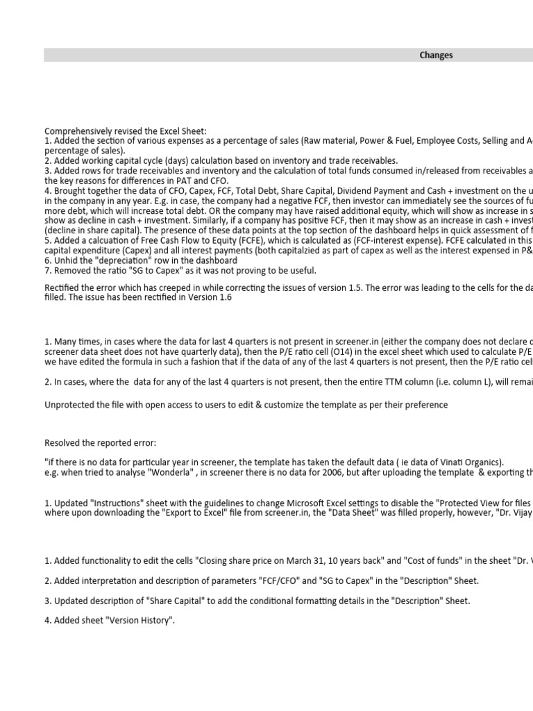 DR Vijay Malik Screener Excel Template v20 PDF Free 1 45 9 | PDF | Equity (Finance) | Expense
