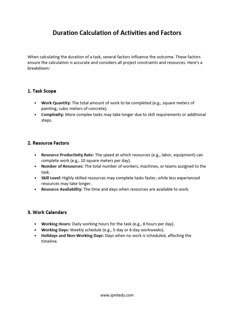 Duration Calculation Factores and Formula | PDF | Workweek And Weekend