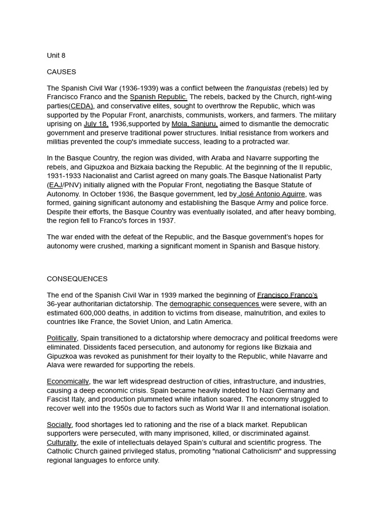 Causes and Consequences of the Spanish Civil War | PDF | Spanish Civil ...