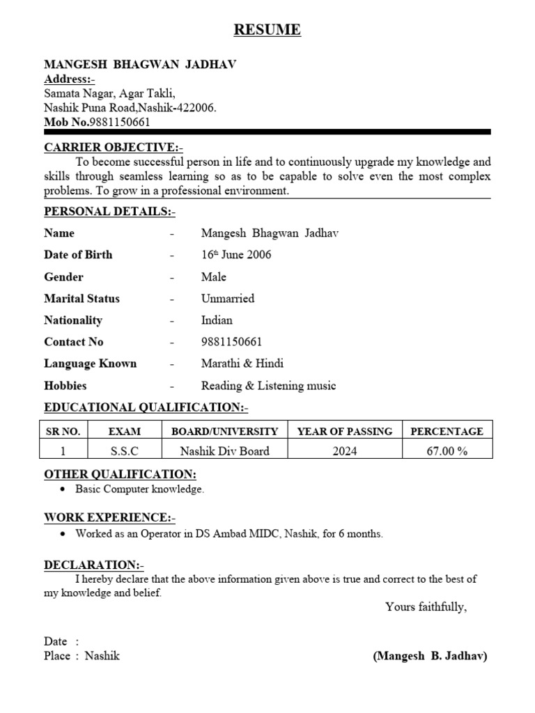 Mangesh Jadhav Resume 2024 | PDF
