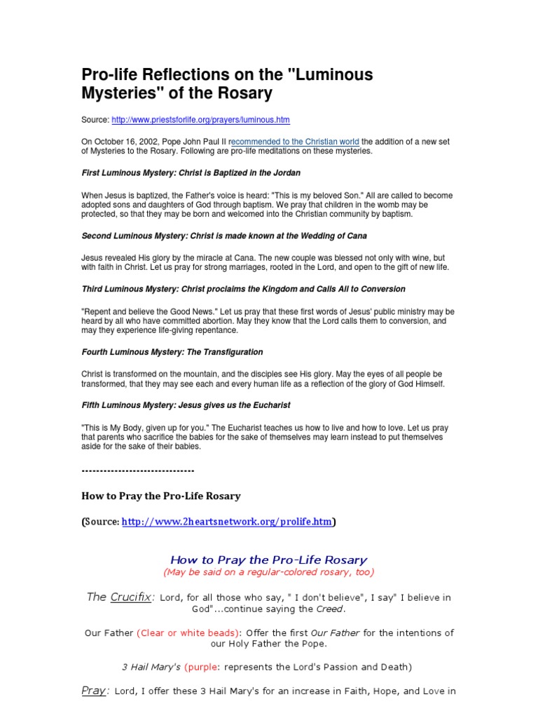 How To Pray The Pro-Life Rosary | PDF | Rosary | Baptism