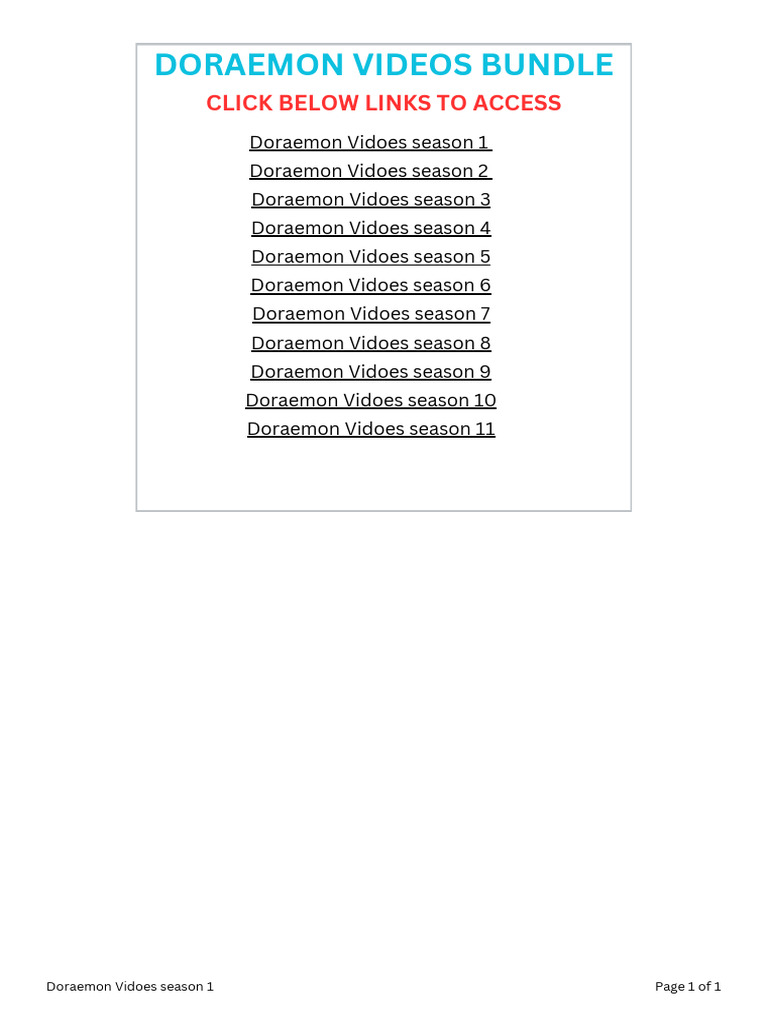 Doraemon Vidoes Season 1 | PDF