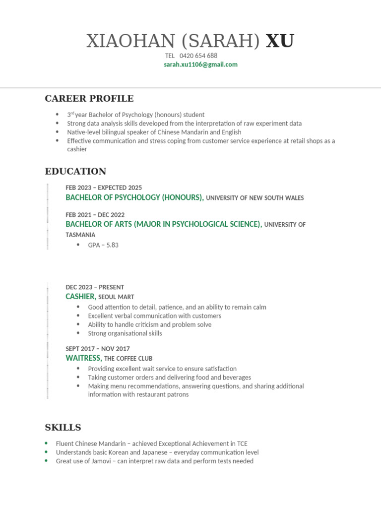 Xiaohan Xu Resume Cover Letter 5386586 2144678900 | PDF | Communication ...