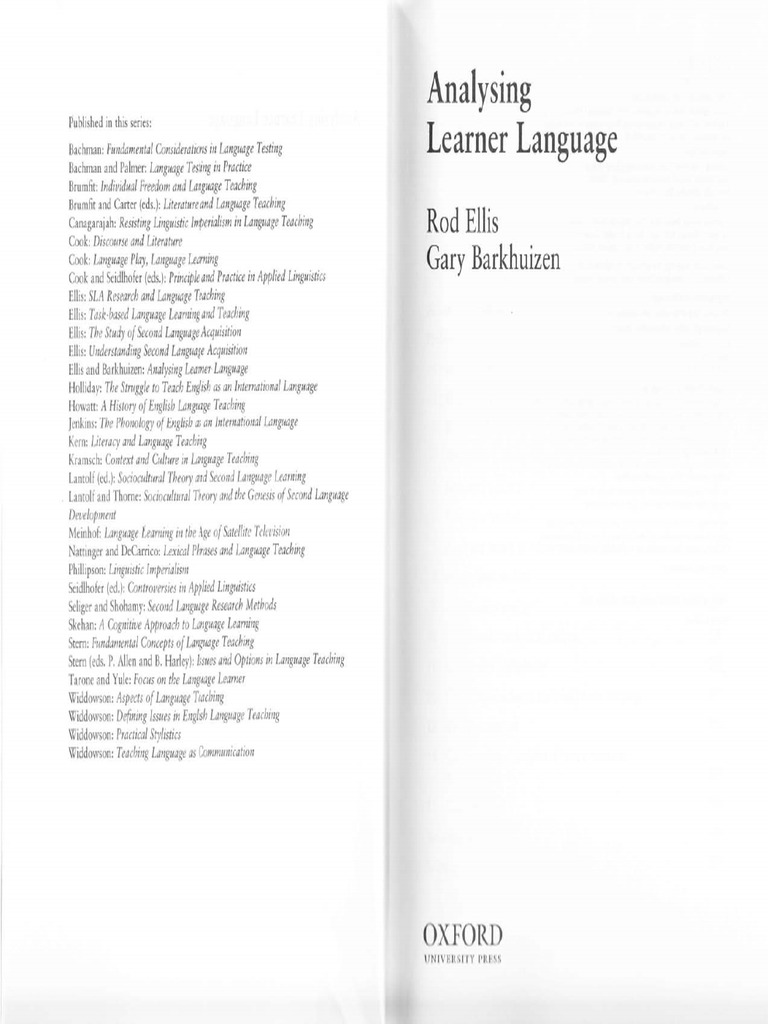 Analysing Learner Language (Oxford Applied Linguistics) by Rod Ellis ...