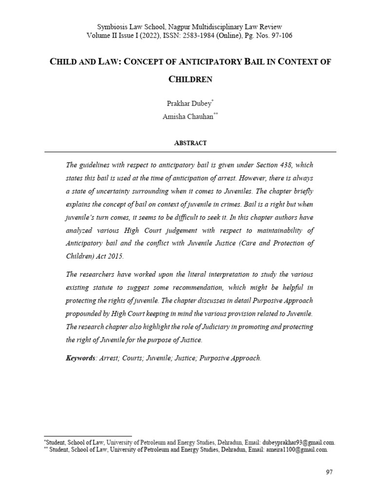 Child and Law Anticipatory Bail With Respect To Child Prakhar and Amisha | PDF | Bail | Judiciaries