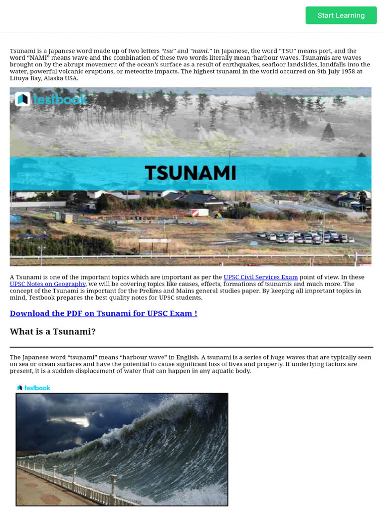 What Is Tsunami - Learn Its Causes, Effects, Formation & More! | PDF