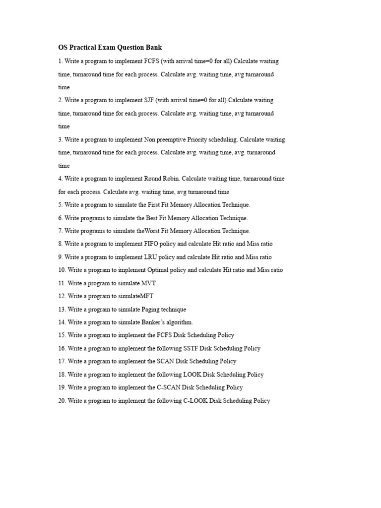 OS Practical Exam Question Bank Practice Questions | PDF | Scheduling (Computing) | System Software