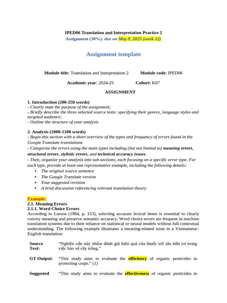 Translation Assignment Template | PDF | Translations | Accuracy And ...