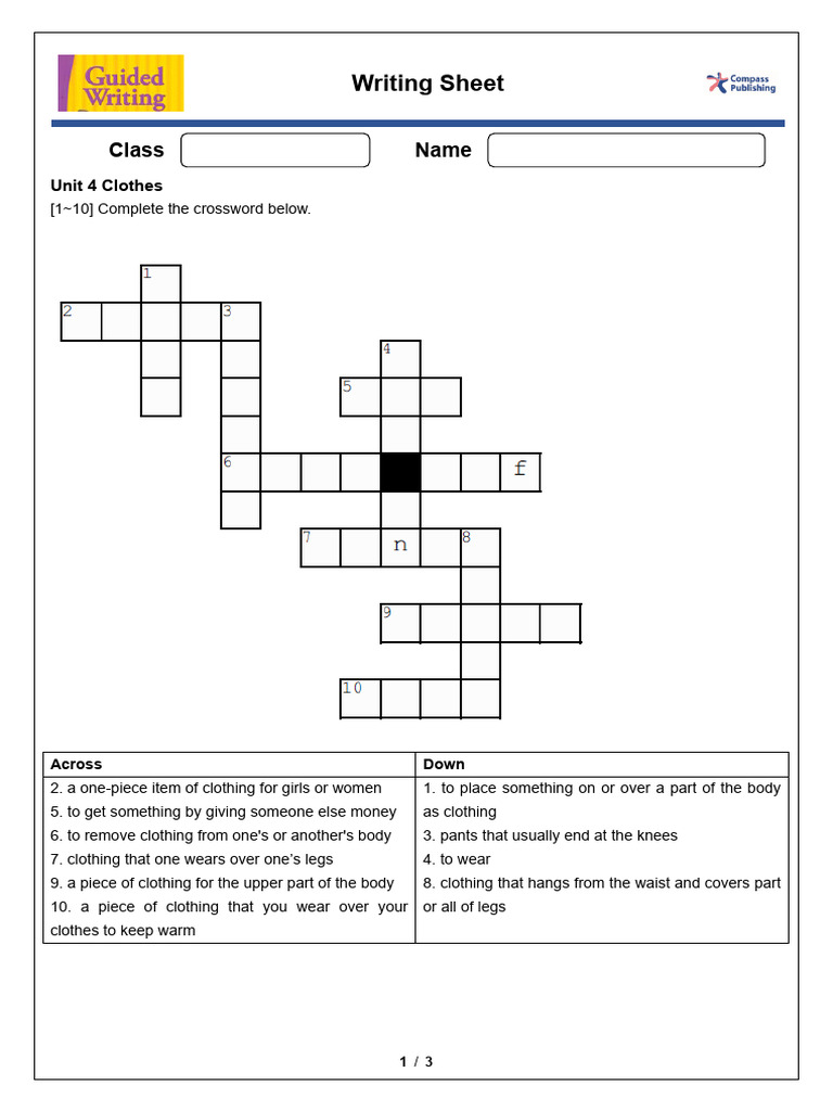 Guided Writing 1_Writing Worksheet_Unit 4 | PDF | Trousers | Clothing