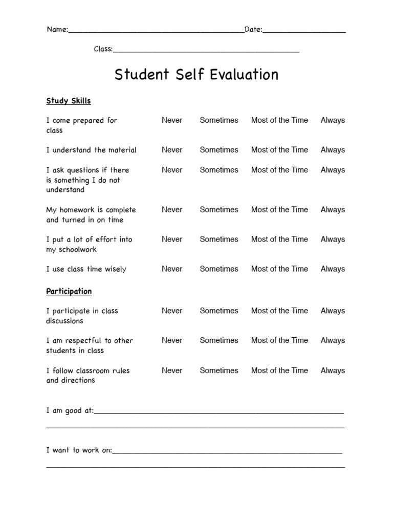 Student Self Evaluation Reflection | PDF