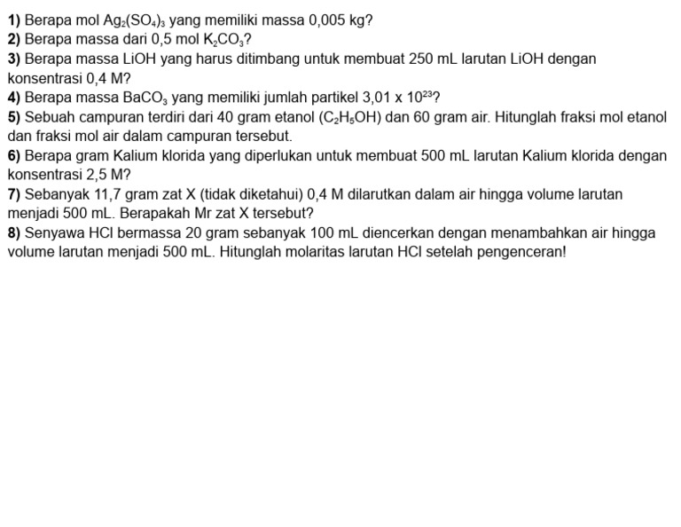 Latihan Soal Konsep Mol Part 1 | PDF