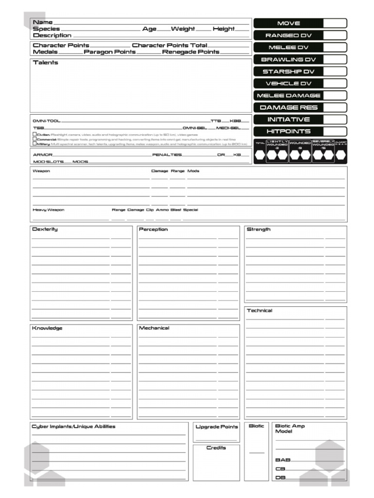 Mass Effect D6 Character Sheet (FF) | PDF