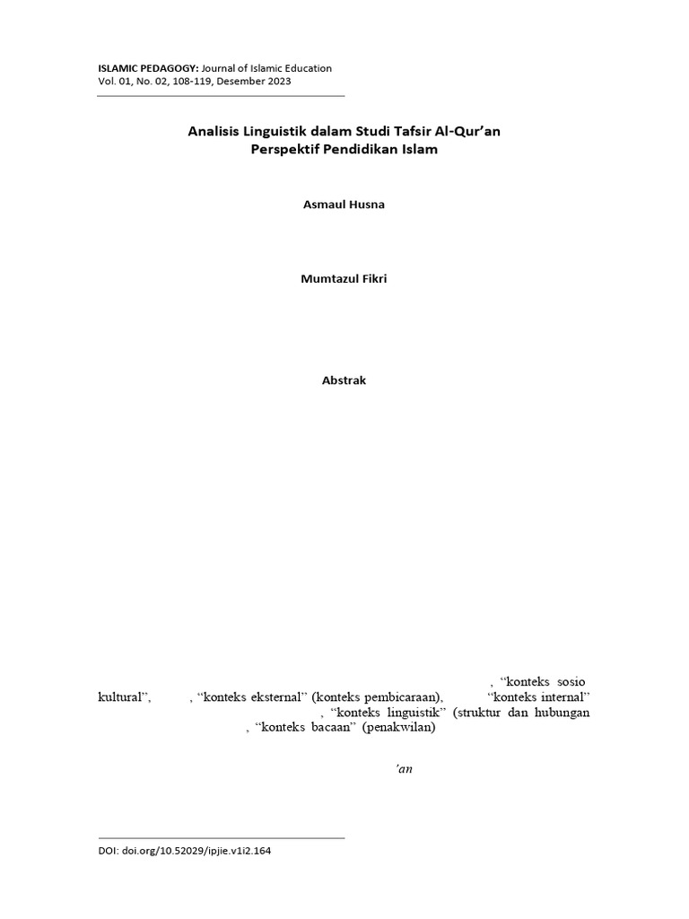 Analisis Linguistik Dalam Studi Tafsir Al-Qur'an Perspektif Pendidikan Islam | PDF