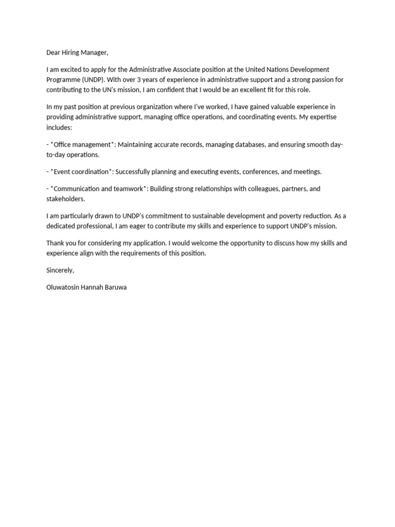 Cover Letter UNDP Oluwatosin | PDF