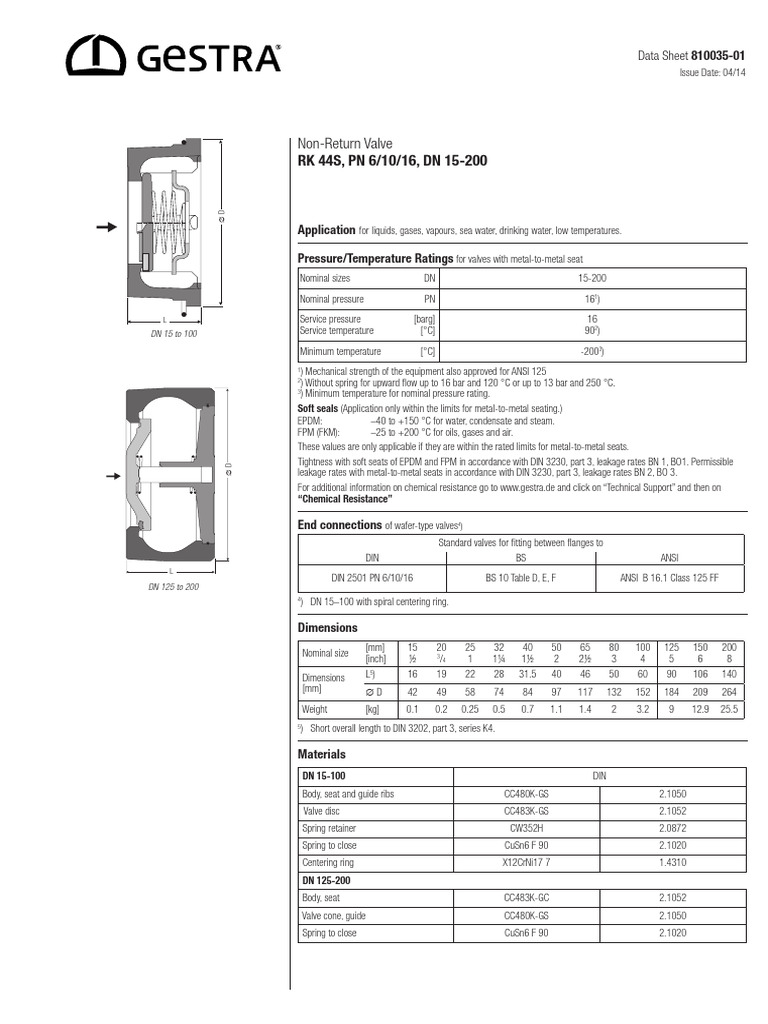Gestra Non Return Valves RK44S Barthel Armaturen - en | PDF | Pipe ...