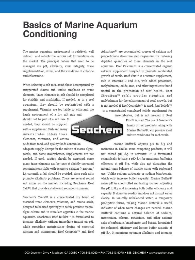 Marine Aquarium Conditioning Essentials | PDF | Buffer Solution | Calcium