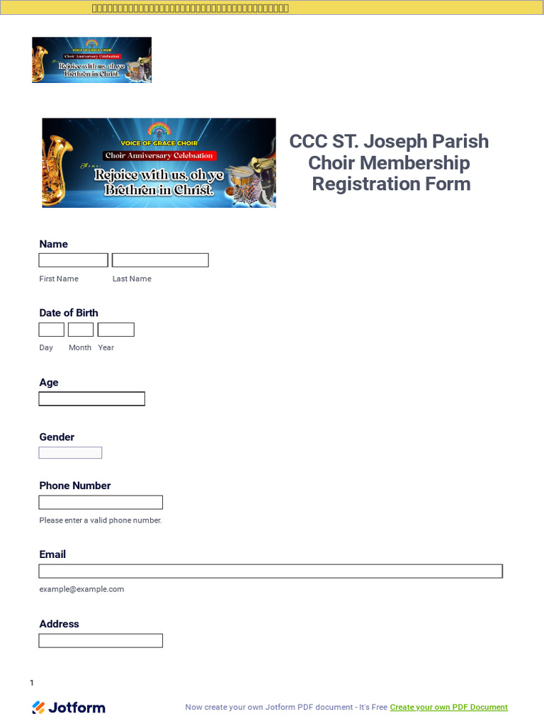 CCC ST, Joseph Parish Choir Membership Registration Form | PDF