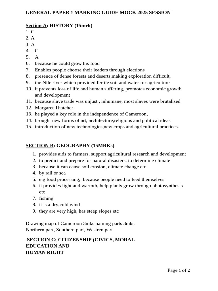 General Paper 1 Marking Guide Mock 2025 | PDF | Soil | Agriculture
