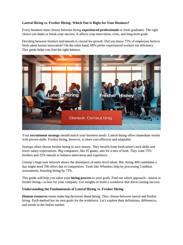 Lateral vs. Fresher Hiring Strategies | PDF | Recruitment | Employee ...