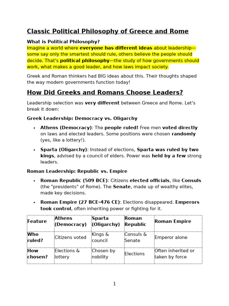Lecture Notes - Greek Roman | PDF | Plato | Republic