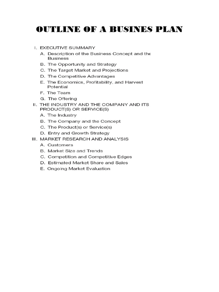 Outline of A Business Plan | PDF