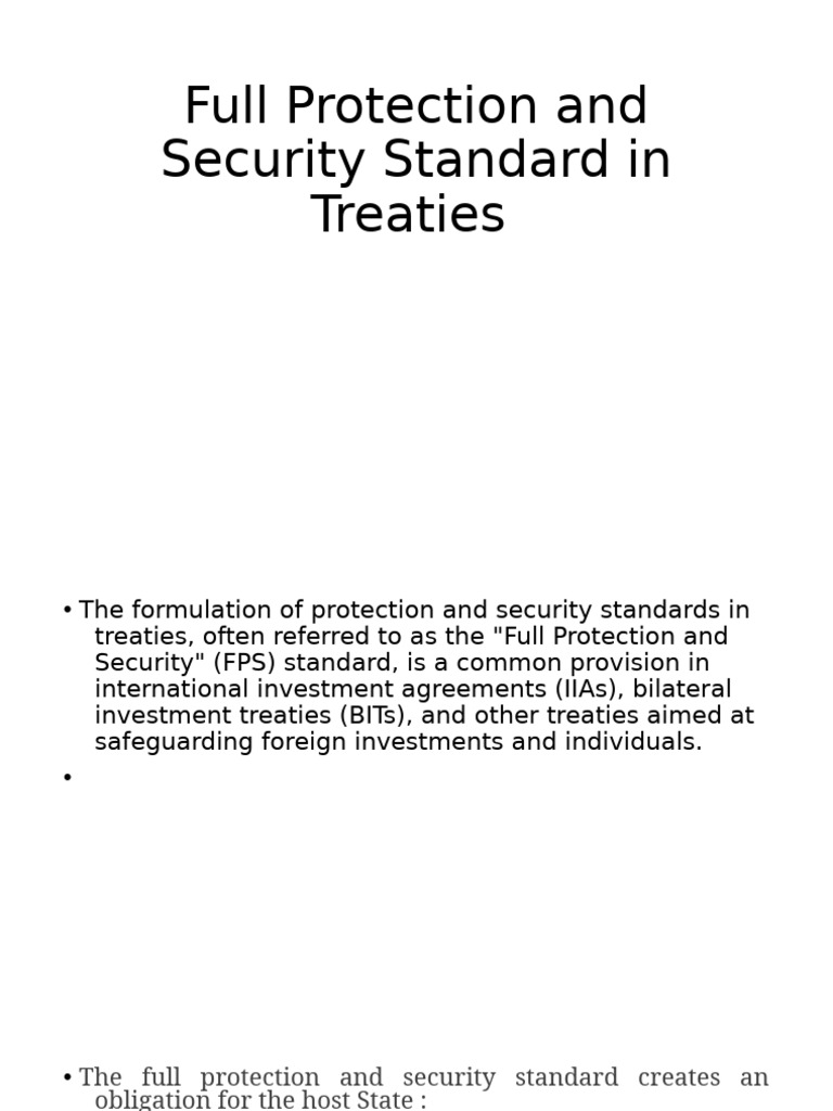 Full Protection and Security Standard in Treaties | PDF | Treaty ...