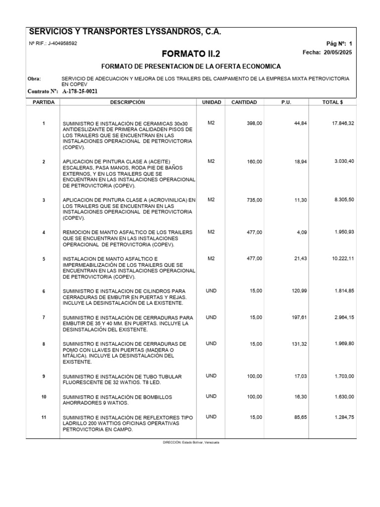 Formato Ii.2 Resumen Por Partidas o Posiciones | PDF