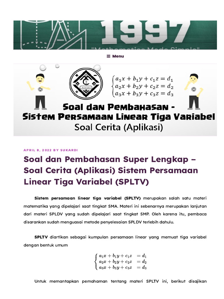 Mathcyber1997 Com Soal Cerita Sistem Persamaan Linear Tiga Variabel ... | PDF