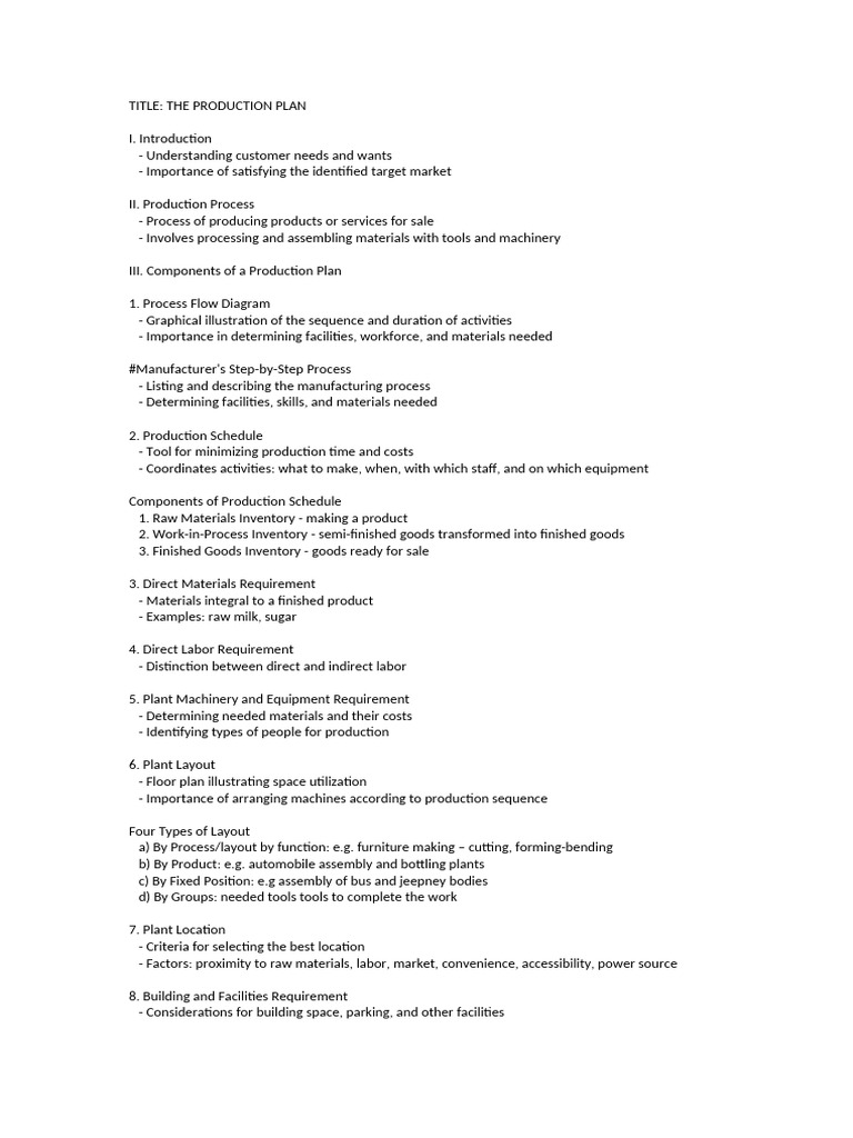 TITLE Production Plan | PDF | Inventory | Waste Management