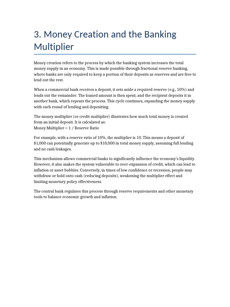 Money Creation and Banking Multiplier | PDF