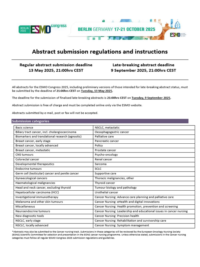 ESMO 2025 Abstract Regulations FINAL (1) | PDF | Cancer | Abstract (Summary)