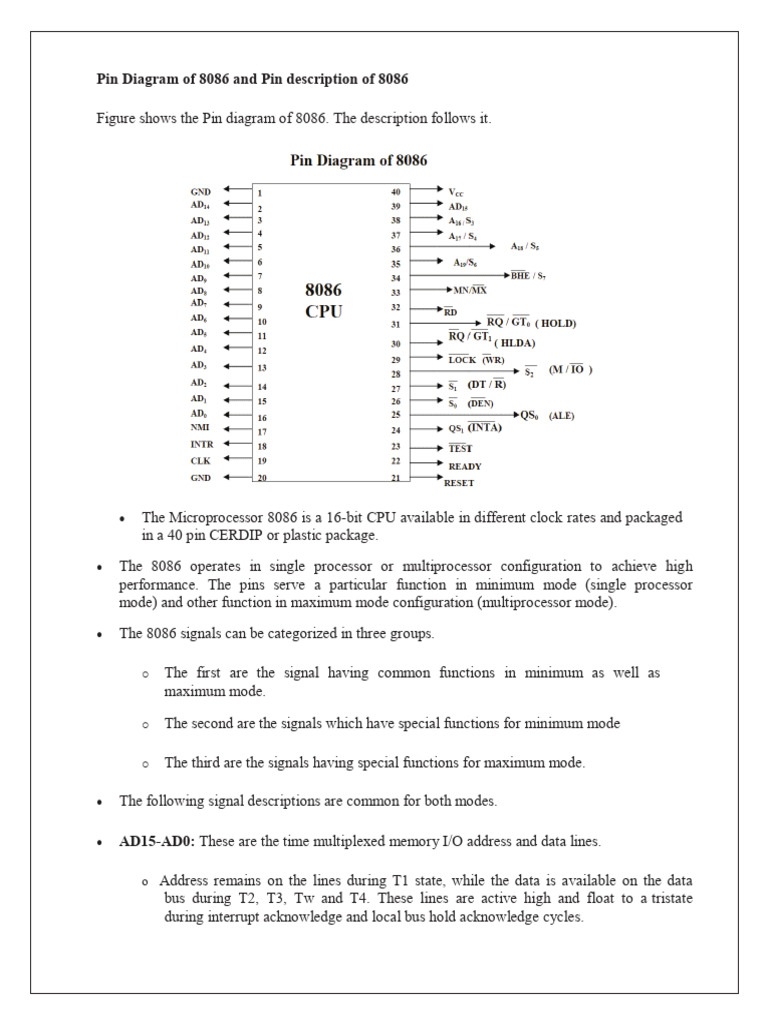 8086 Microprocessor Pin Configuration | PDF | Central Processing Unit ...
