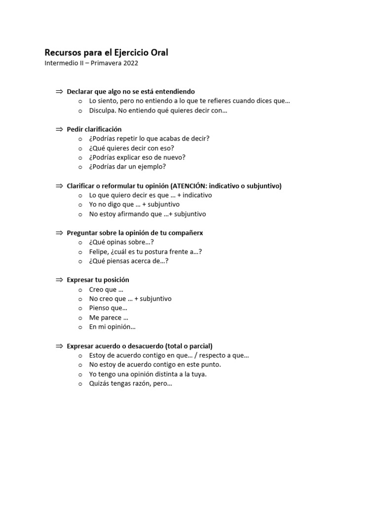 Recursos para El Ejercicio Oral | PDF