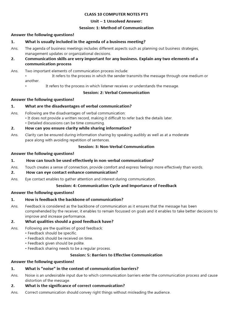 Class 10 Computer Notes Pt1 Pdf Communication Nonverbal Communication