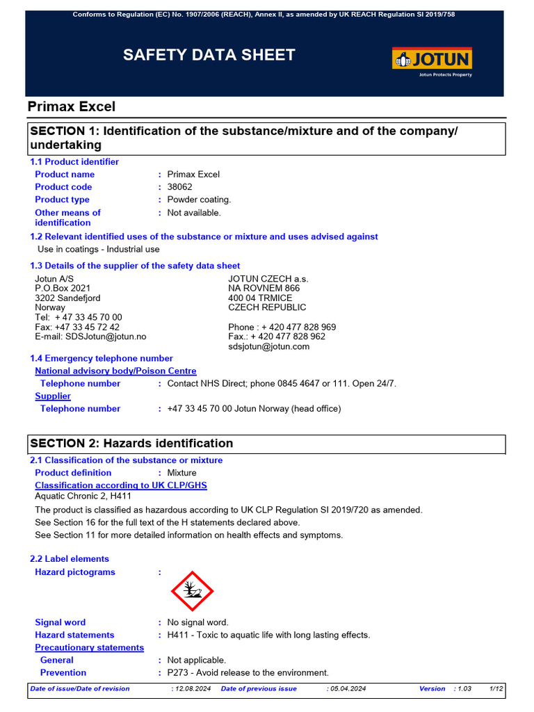 SDS 38062 Primax Excel Euk GB | PDF | Dangerous Goods | Toxicity