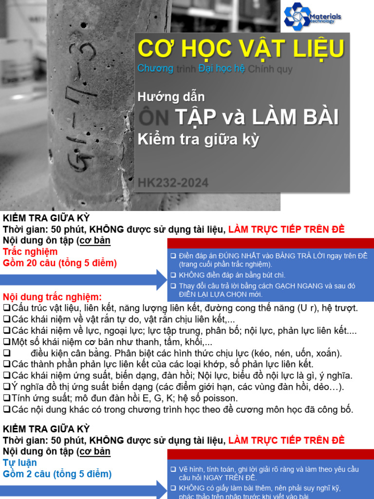 Noi Dung On Tap Va Huong Dan Lam Bai Kiem Tra Giua Ky - HK232 | PDF