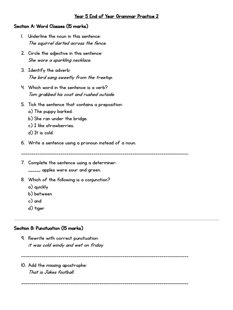 Year 5 EoY Grammar Practice 2 | PDF | Part Of Speech | Language Mechanics