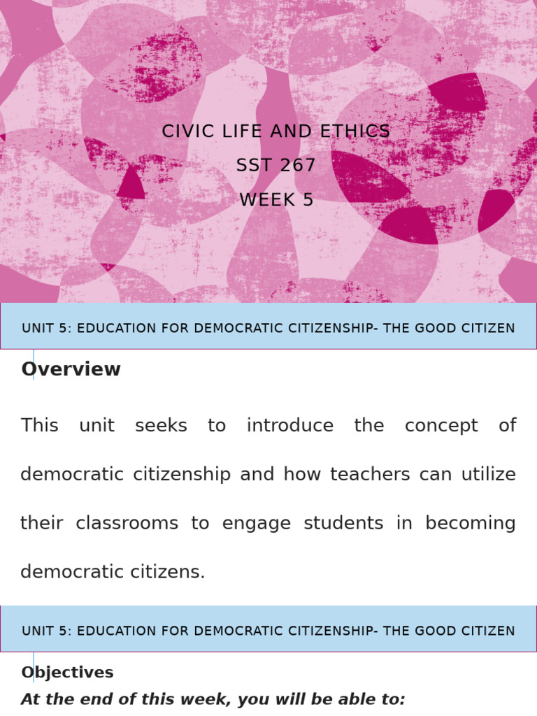 Civic Life and Ethics Week 5 | PDF | Teachers | Curriculum