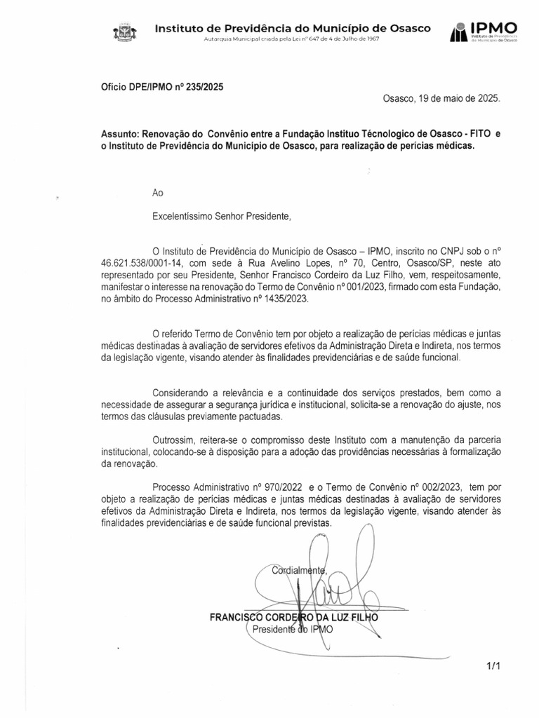 Oficío 2352025 - Renovação de Contrato | PDF