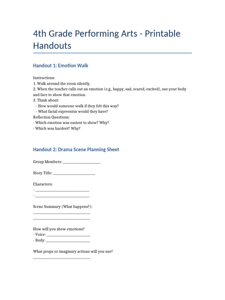4th Grade Performing Arts Handouts | PDF