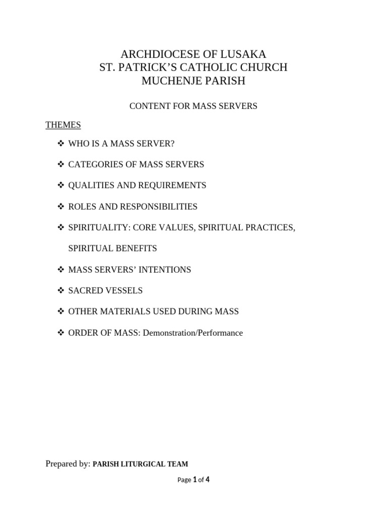 Mass Server Training Guide | PDF | Eucharist | Mass (Liturgy)