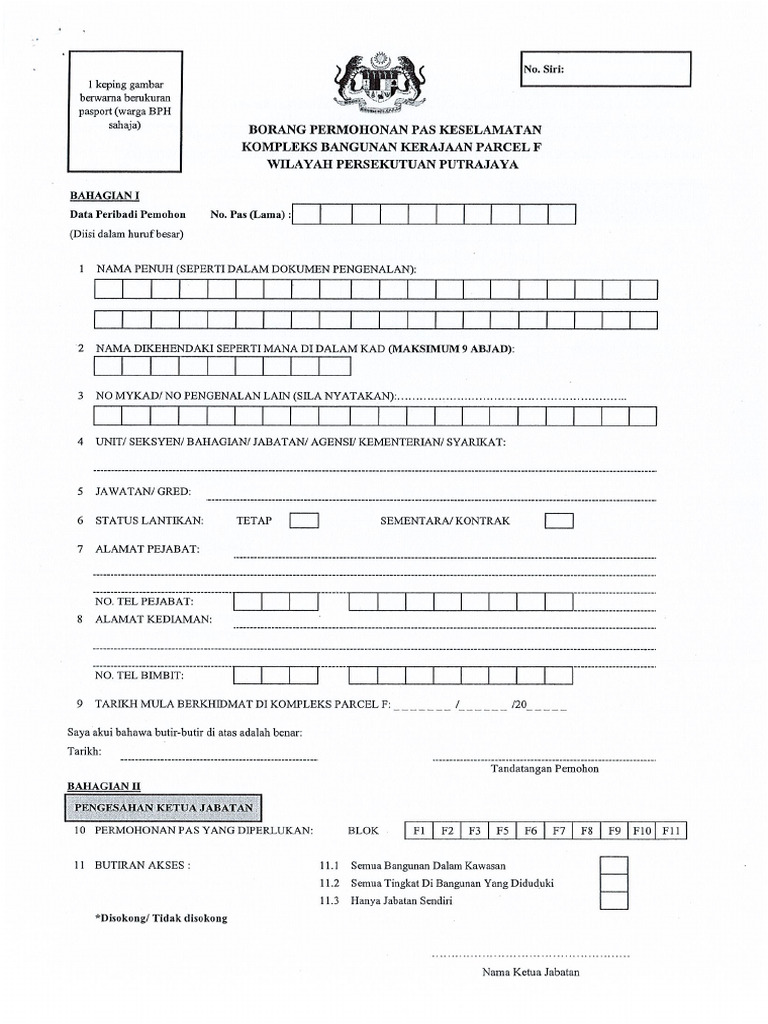 Borang Pas Keselamatan Parcel F | PDF