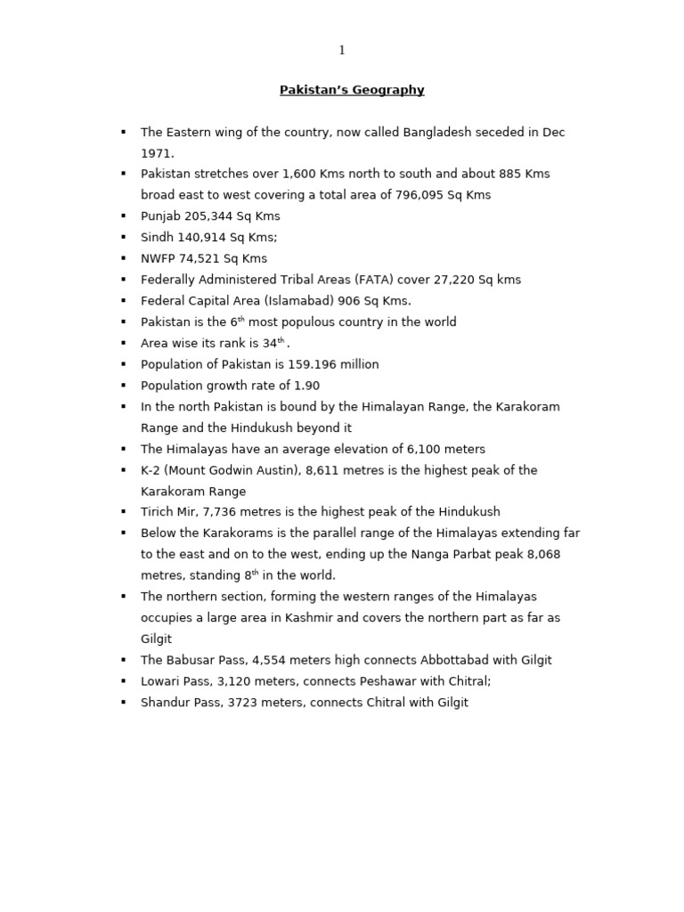 Overview of Pakistan's Geography and Population | PDF