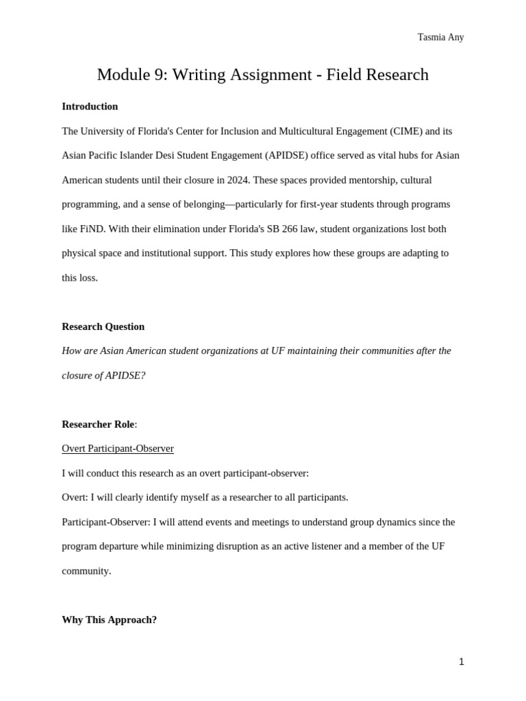 Module 9 - Writing Assignment - Field Research | PDF