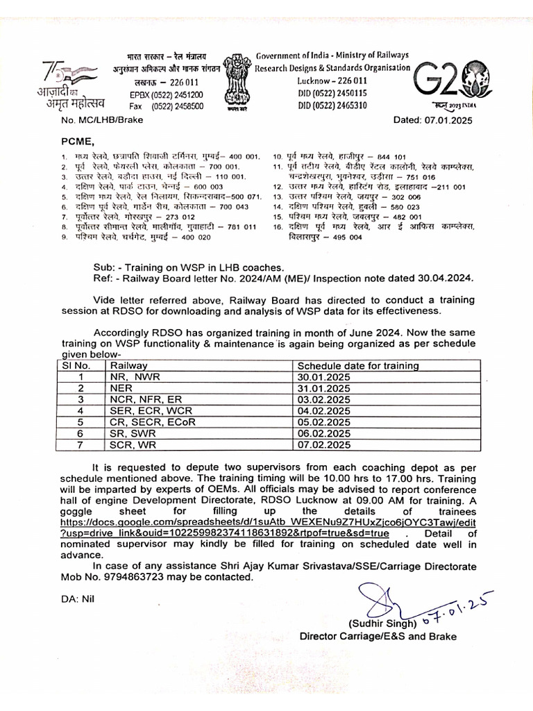RDSO Letter To Railways 07.01.2025 | PDF