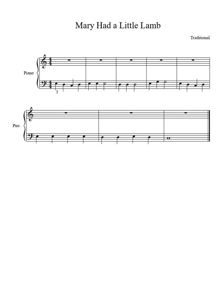 Mary Had A Little Lamb Song Easy Piano | PDF