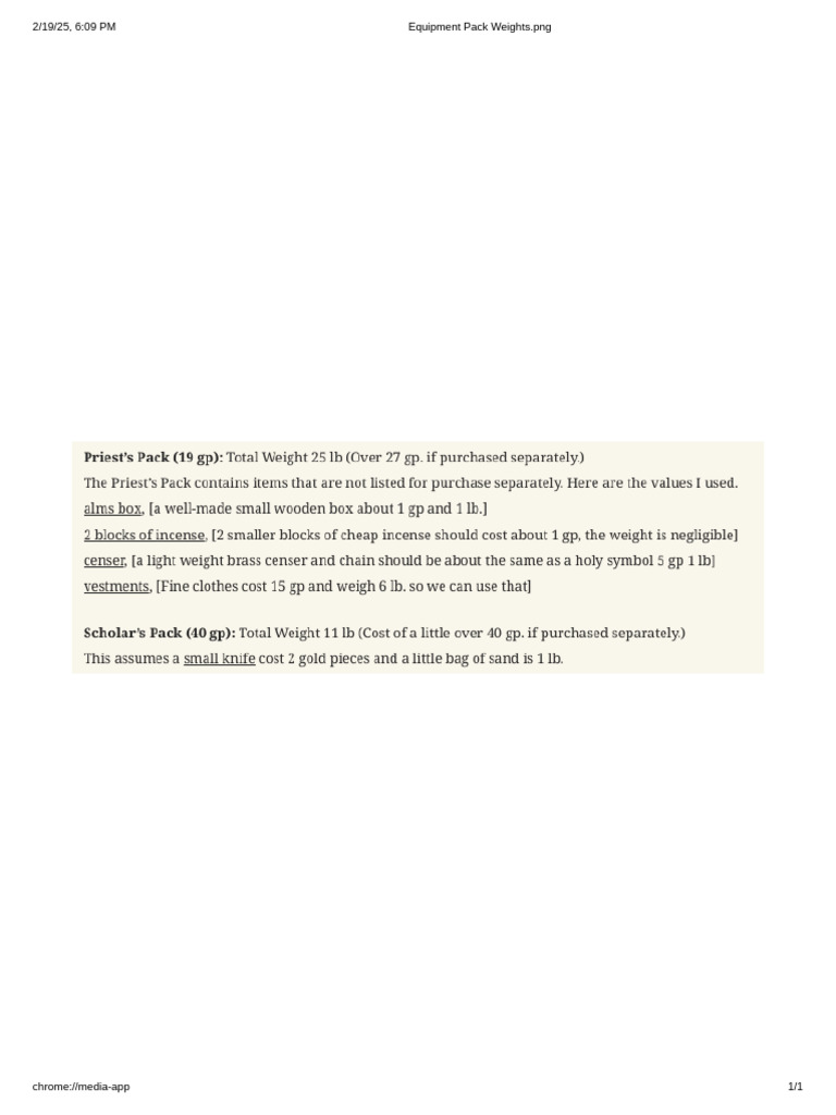 Equipment Pack Weights | PDF