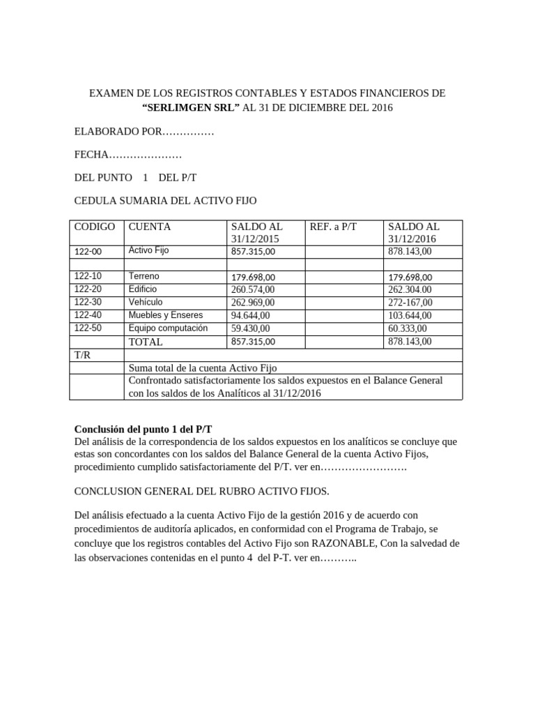 ACTIVO FIJO Y DEPRECIACION- CEDULA SUMARIA Y ANALITICAS. ok | PDF ...
